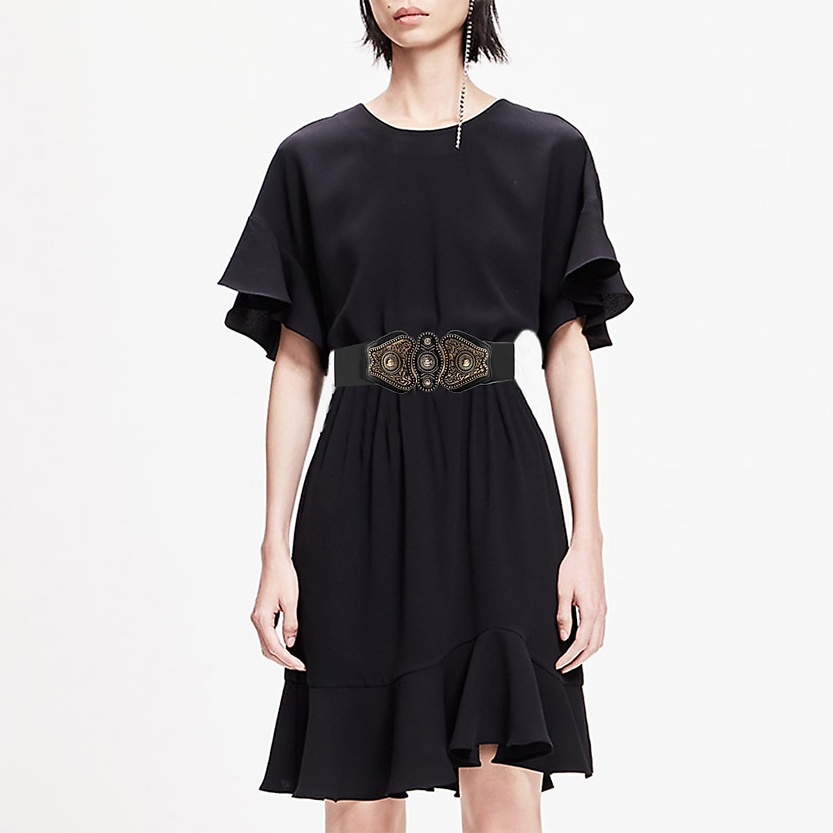 maikun Women's Wide Stretch Elastic Waist Cinch Belt Fashion Vintage Metal Buckle Dress Belt Waist Size 33-41''