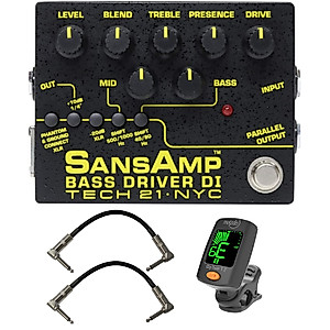 Tech 21 SansAmp Bass Driver DI V2 Bundle with 2 Patch Cables and Clip-On Tuner