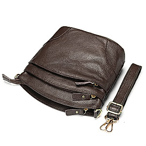 Lecxci Genuine Leather Cross Body Purses Zipper Wallets Shoulder Bags for Womens (S, Coffee)
