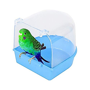 Bird Bath Cage Small Blue Bird Bath Tub Cover Shower Supplies for Cockatiel, Budgerigar, Macaw, Finch, Budgie, Parakeet, Conure, Canary, Parrots