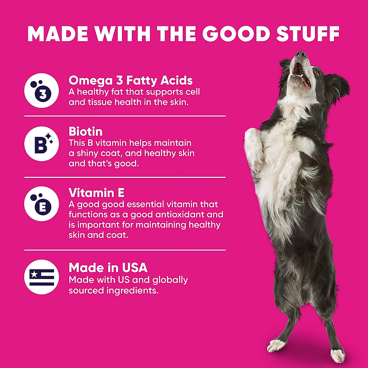 GoodGood Skin + Coat Dog Supplements; Supports Healthy Skin and a Shiny Coat; Chewable Soft Treats with Omega-3 Fatty Acids, and Vitamin E; Probiotics; 90 Natural Flavor Chews