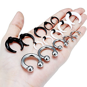 Lcolyoli Large Septum Rings 14G 12G 8G 6G 4G PA Ring Internally Threaded Ball Horseshoe Barbells Stainless Steel & Acrylic Pincher Tapers C Shape Buffalo Stretcher Expander for Women Men