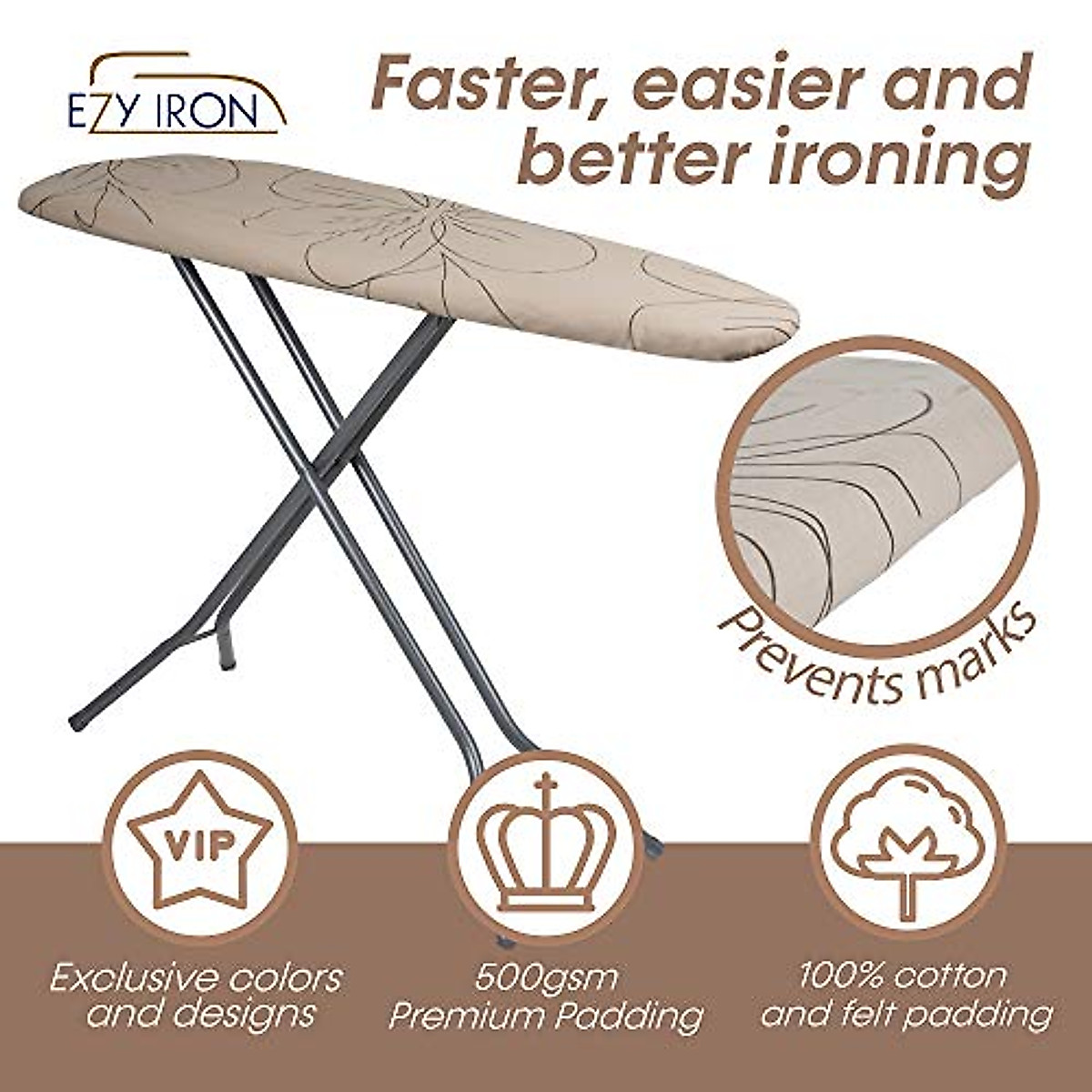 Ezy Iron Ironing Board Cover and Pad Standard Size - 15x54 Replacement Iron Board Cover with Padding, Covers for Full Size & Extra Long and Wide Large Boards - Heavy Duty Padded, Elastic Edge