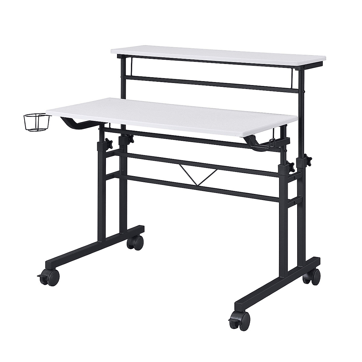 LKKRO Rolling Writing Desk with Height Adjustable Desktop and Moveable Shelf, White