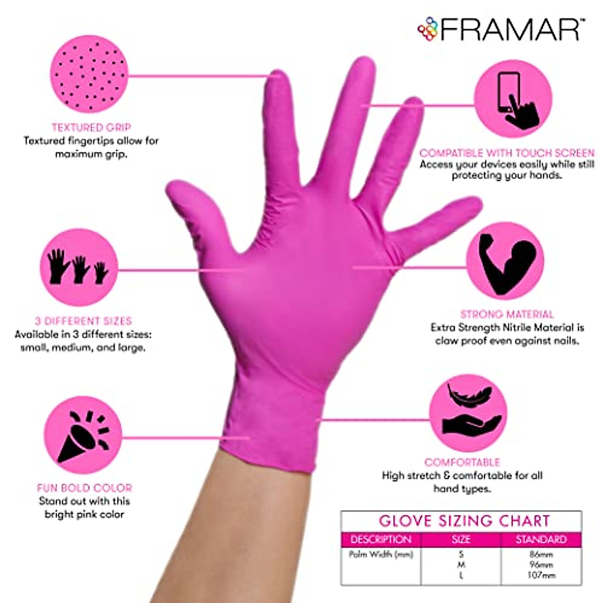 FRAMAR Pink Gloves Disposable Latex Free – Pink Nitrile Gloves Small, Disposable Gloves Small, Rubber Gloves Disposable, Esthetician Supplies, Mechanic gloves Disposable, Guantes Desechables 100 Pk