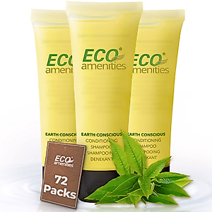 Eco Amenities Travel Size Shampoo and Conditioner Sets - 2 in 1 Hotel Shampoo and Conditioner Supplies for Guests - Refreshing Bulk Travel Size Toiletries - 30ml (1.0 fl oz), 72 pack, Green Tea Scent