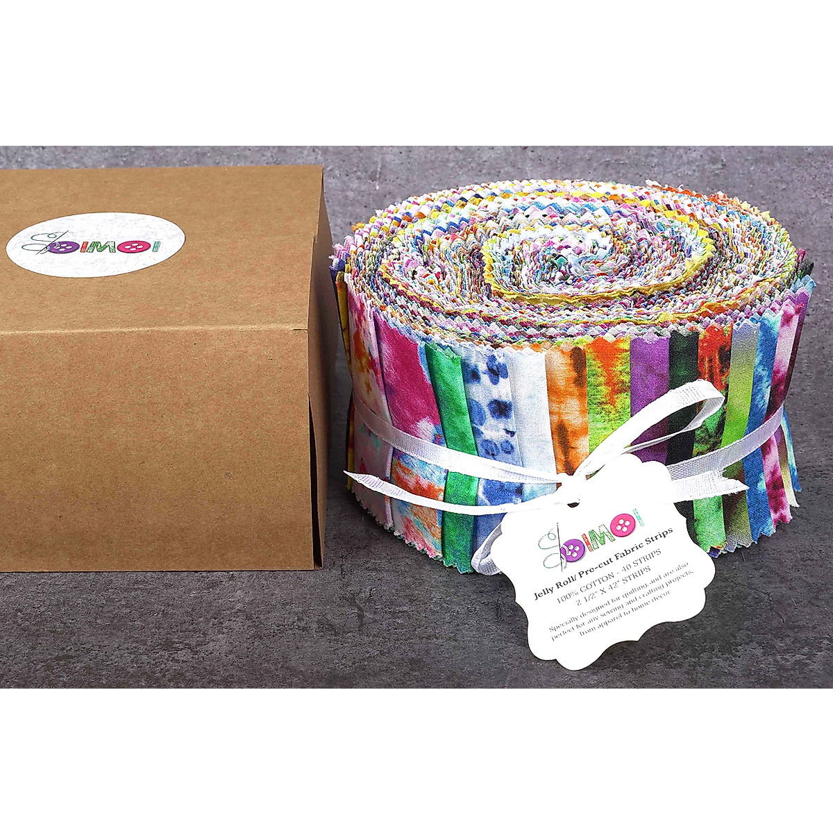 Soimoi 40Pcs Tie Dye Print Cotton Precut Fabrics for Quilting Craft Strips 2.5x42inches Jelly Roll - Multicolor