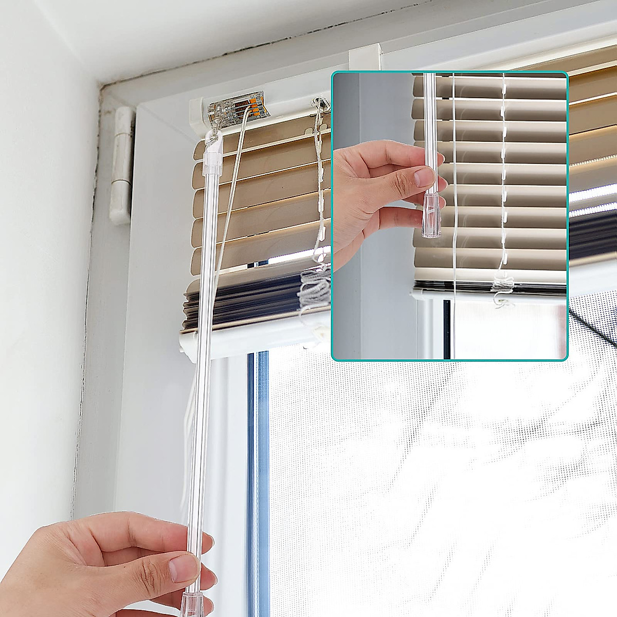 Grevosea 2 Pieces 12 Inches Blind Wand Vertical Blinds Replacement Parts Clear Plastic Blind Opener Long Window Blind Stick Tilt Rod with Hooks and Grips Rod for Vertical & Wood & Cordless Blinds