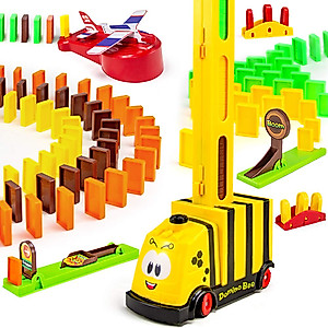 Domino Train, 209 PCS Automatic Electric Dominoes Train Set with 3 Add-on Machine Blocks Toys Educational Building Blocks STEM Toys for Kids 3-8 Year Old Boys and Girls