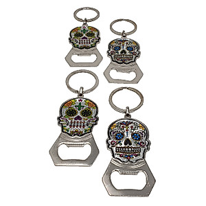 Arimex Day of the Dead Sugar Skull Keychain Bottle opener 12 Pcs. Mexican party favor Dia de los muertos sugar skulls key chains beer bottle opener. (Sugar Skull 3) (SK1)