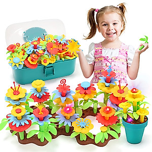 CUTE STONE Flower Garden Building Toys for Girls Age 3 4 5 6 7-Kids with Light & Music-Stacking Game for Toddlers Playset-Educational Activity STEM Toys Gifts,140PCS