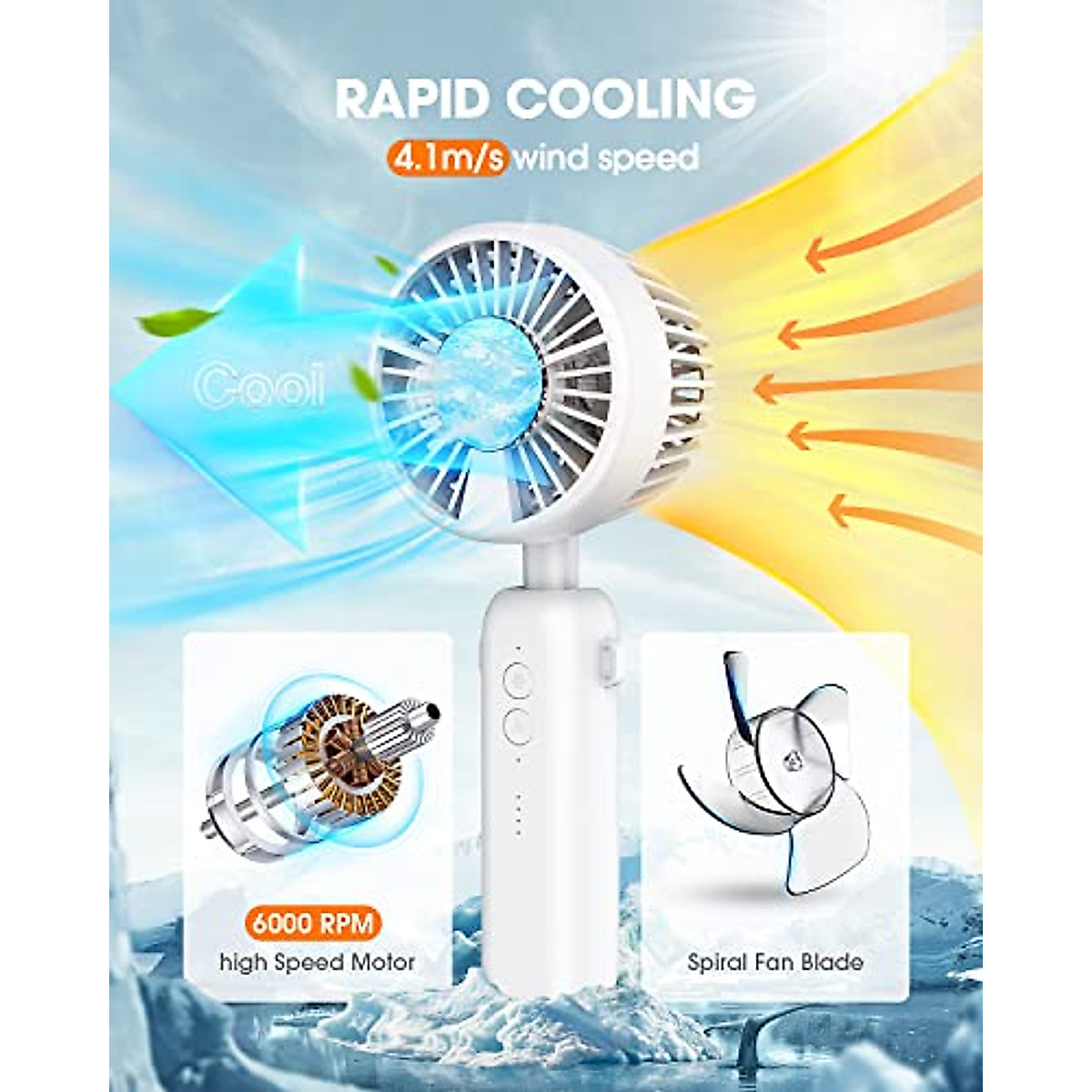 Mini Handheld Fan,New Semiconductor Refrigeration Hand Fan for Fast Cooling ,USB Rechargeable Fan Personal, Battery Operated 3 Speed Small Fan,Mini Size perfect for Kids,Home,Outdoor,Office,Travel