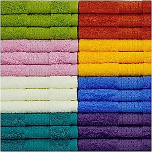 Cleanbear Wash Cloths for Your Body 24-Pack Washcloths Soft Cotton Face Cloths, Large Shower Wash Cloth Set (8 Colors 13” x 13”) 100% Cotton Small Towels for Bathrooms and Guestroom