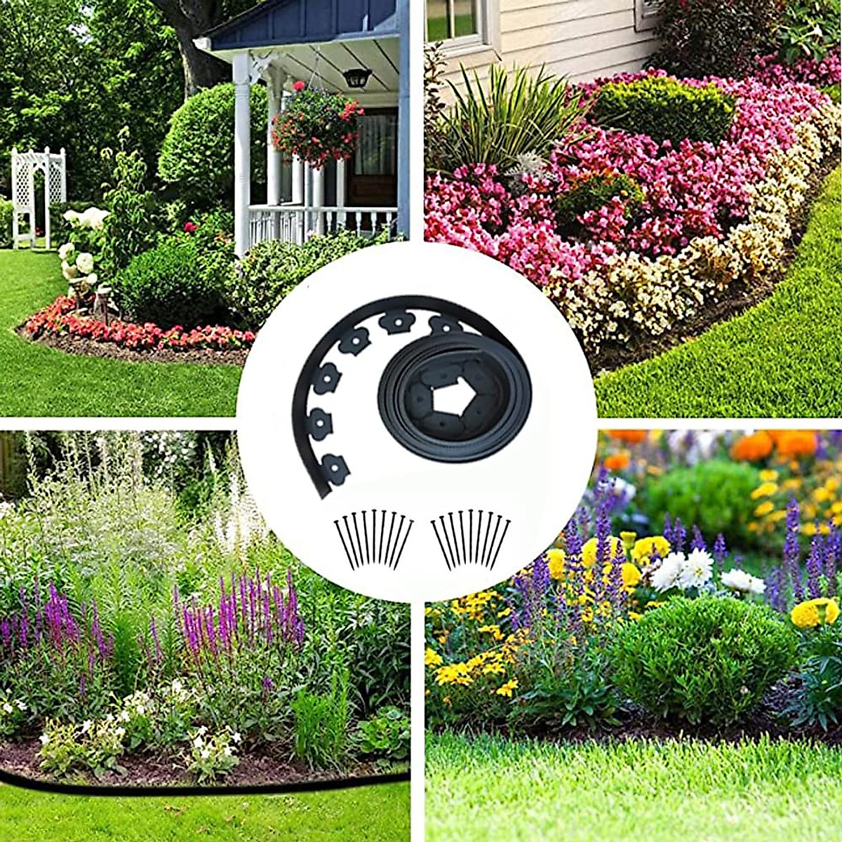 Landscape Edging,20ft Plastic No Dig Garden Edging with 20 Stakes,2 Inch Tall Lawn Edging for Lawn,Yard,Flower Gardens Edging Border (Black-20FT)