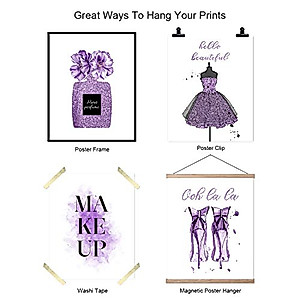 AllBlue Purple Flower Perfume Fashion Wall Art Prints Set of 6 Wall Pictures for Bedroom Makeup Art Girls Room Wall Decor (8"x10" UNFRAMED)