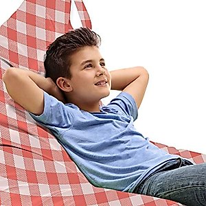 Lunarable Coral Lounger Chair Bag, Traditional Classic Checkered Square Tartan Plaid Motifs in Warm Pastel Color Hues, High Capacity Storage with Handle Container, Lounger Size, Blush Salmon