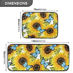susiyo Sunflower Blue Butterfly Painted Kitchen Mat Set of 2 Pieces Non-Slip Comfort Memory Foam Rug for Kitchen Sink Laundry Office 19.7"x47.2" +19.7"x27.6"
