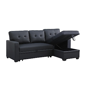 FANYE L-Shaped 3 Seater Reversible Sleeper Sectional Sofa Modern Smooth Faux Leather Tufted Upholstered Convertible Sofabed with Pull Out Sleep Couch Bed for Compact Space Living Room Sofa&Couch