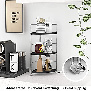 JANUS LiANG 3-Tier Corner Bathroom Organizer Countertop - Makeup Perfume Storage Standing Shelf Bathroom Tray or Kitchen Spice Rack, Black and Silver