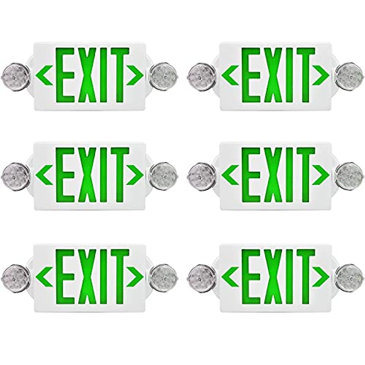 Pendtlit LED Exit Sign Emergency Lights, Green Emergency Exit Light with 2 Adjustable Head Lights, Commercial Emergency Exit Lighting Combo with Battery Backup for Business, UL Listed (6 Pack)