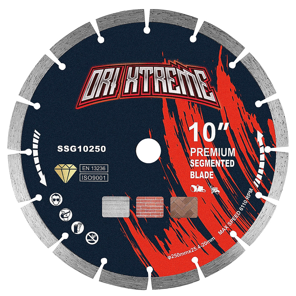 ORIXTREME 10 Inch Diamond Saw Blade, Segmented General Purpose Blade Dry/Wet Cutting Concrete, Masonry, Brick, Block,7/8"-5/8” Arbor