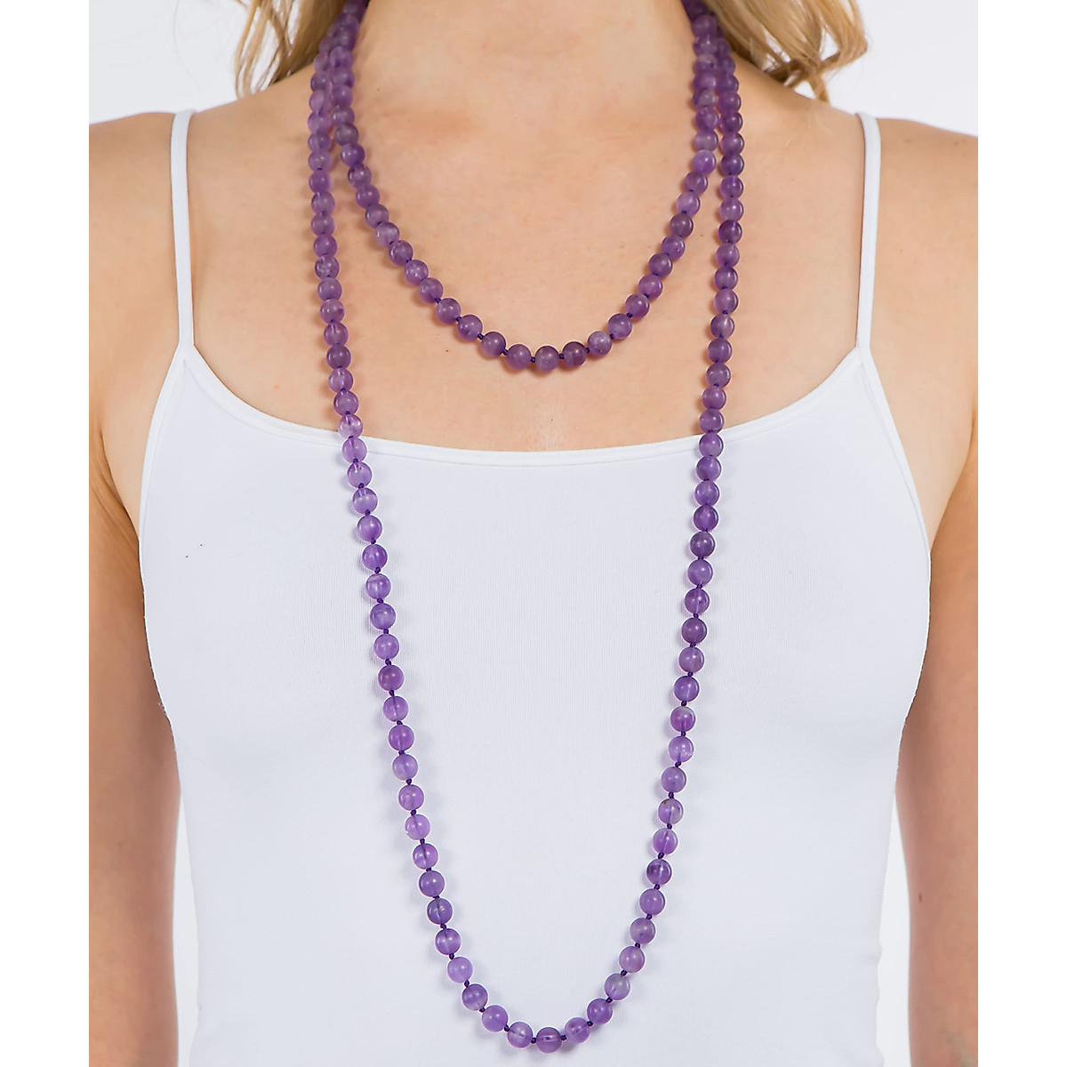 MGR MY GEMS ROCK! 60 Inch Polished Genuine Amethyst Stone Multi-layer Long Endless Infinity Beaded Necklace.