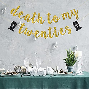 INNORU Death to My Twenties Banner, RIP to My 20s Party Decorations, Happy 30th Birthday Party Decorations, Gold Glitter