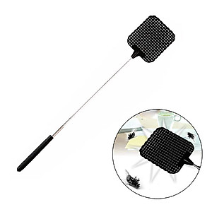 Fly Swatter 27 * 15 * 2 4 Pcs Plastic Telescopic Extendable Fly Swatter Stainless Steel Telescopic Rod Flapper Bug Swatter (Black)