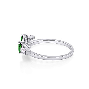 0.57 Carat Simulated Emerald & White Cubic Zirconia Enhancer Guard 14K White Gold Over Sterling Silver Ring Size-6