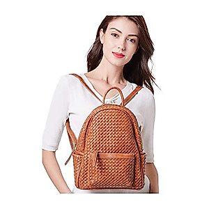 SHOMICO Women Woven Backpack Purse Trendy Stylish Casual Day back Handbag (small camel woven)