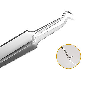BEUKING Acne Blemish Blackhead Comedone Stainless Steel Nipper Blemish Extractor Tool for Remove Blackhead Acne Whitehead Pimple Bend Curved Tweezers, Silver