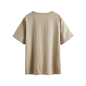 SOLY HUX Women's Graphic Oversized Tees Letter Print Summer Tops Vintage Half Sleeve Loose Casual T Shirts Beige/Black XXL