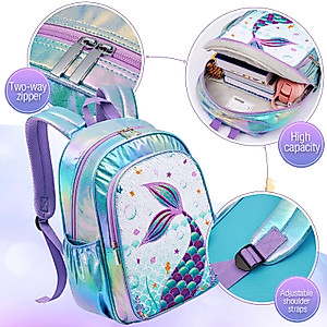 WAWSAM Sequin Mermaid Kids Backpack - Sparkly School Backpack for Girls Toddler Preschool Kindergarten Elementary 15" Hiking Travel Casual Blue Book Bag