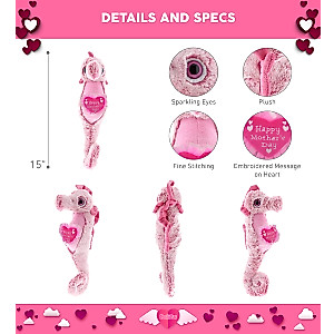 DolliBu Happy Mother's Day Super Soft Plush Pink Seahorse Doll Figure - Cute Stuffed Animal with Pink Heart Message for Best Mommy, Grandma, Wife, Daughter - 15" Inches
