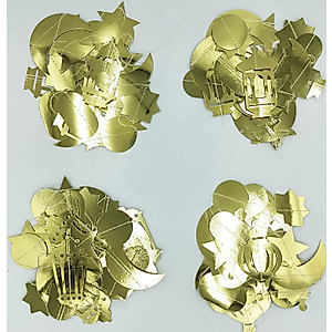 JKQ 4 Strings Gold Ramadan Mubarak Hanging Decorations Moon Star Lantern Muslim Ramadan Kareem Streamer Garlands Islamic Eid Mubarak Festival Celebration Wedding Birthday Party Ceiling Decorations