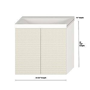 Distinct Kitchen and Bath Bolero 24" Bathroom Vanity Sink Combo for Small Space | Wall Mounted Bathroom Vanity Set with Ceramic Sink | Modern Floating Bathroom Cabinet with Sink (White/Coffee)