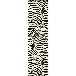 Unique Loom Wildlife Collection Animal Inspired with Zebra Design Area Rug, 2 ft 7 in x 10 ft, Ivory/Black