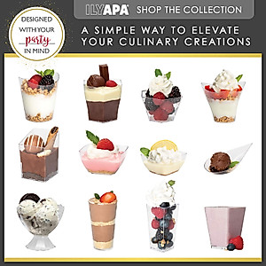 Ilyapa 100 Pack 3 ounce Dessert Cups, Plastic 3oz Dessert Cups with Spoons, Mini Shooters 3 oz, Cheesecake Shooter Cups, Chocolate Mousse Cups, Appetizer & Breakfast Brunch Accessories, Round