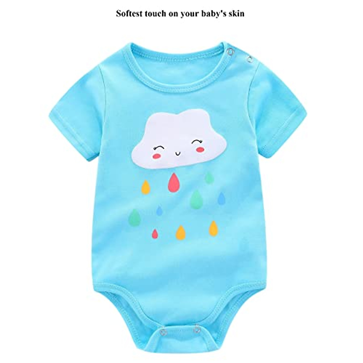 FLORNO Unisex Baby Bodysuits 5-Pack Baby Short Sleeve Bodysuits Onesies Bodysuit Short-Sleeve Bodysuits0 Organic Cotton (9-12 Months)