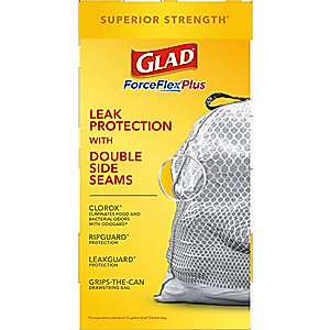Glad Trash Bags, Tall Kitchen Garbage Bags ForceFlex Plus with Clorox, 13 Gallon, Lemon Fresh Bleach Scent 90 Count (Package May Vary), White-gray, Lemon Fresh