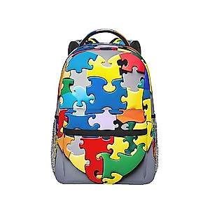 FRESQA Autism Awareness Puzzle Pieces Heart Lightweight Fashion Casual Anti-Theft Backpack,Unisex For Travel,Business Casual