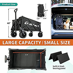 EchoSmile Collapsible Folding Wagon Cart, Beach Wagon for Sand with Big Wheels, Heavy Duty 400lbs Capacity Utility Wagon, Portable Garden Cart with Adjustable Handle, Foldable Grocery Wagon for Sports
