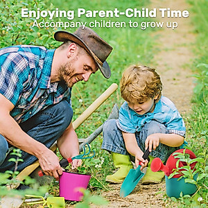 CUTE STONE Kids Gardening Tool Set, Garden Toys with Wheelbarrow, Watering Can, Gardening Gloves, Hand Rake, Shovel, Trowel, Double Hoe, Apron with Pockets, Outdoor Indoor Toys Gift for Boys Girls