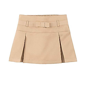 Nautica Girls' Toddler School Uniform Pleated Pull-On Scooter Skirt with Undershorts, Knit Waistband & Functional Pockets, Khaki/Bow, 3T