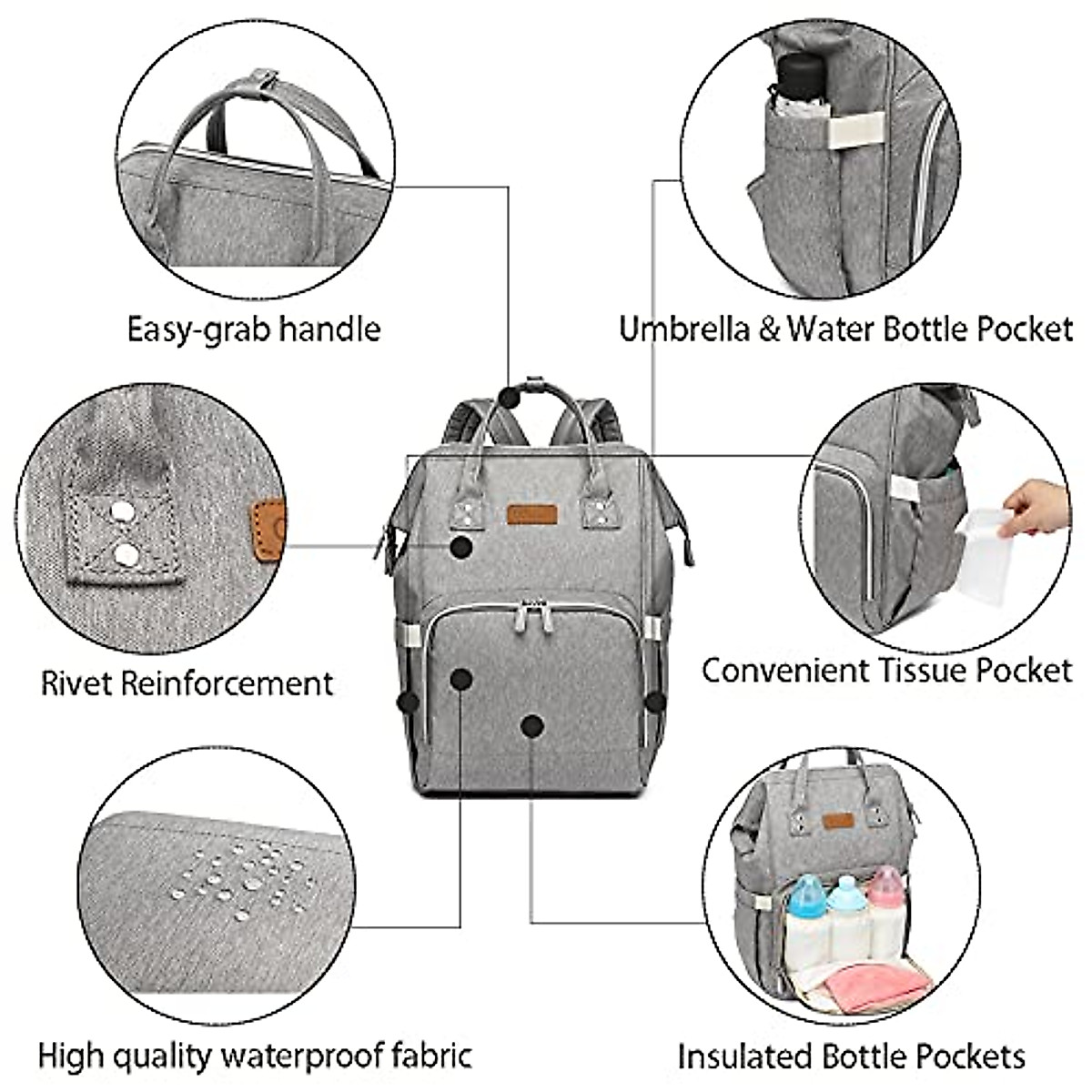 OUSIJOJO Diaper Bag Backpack Diaper Bags for Baby Girl Boy Baby Diaper Changing Backpacks Maternity Diaper Bags Mommy Nappy Bag,Gray