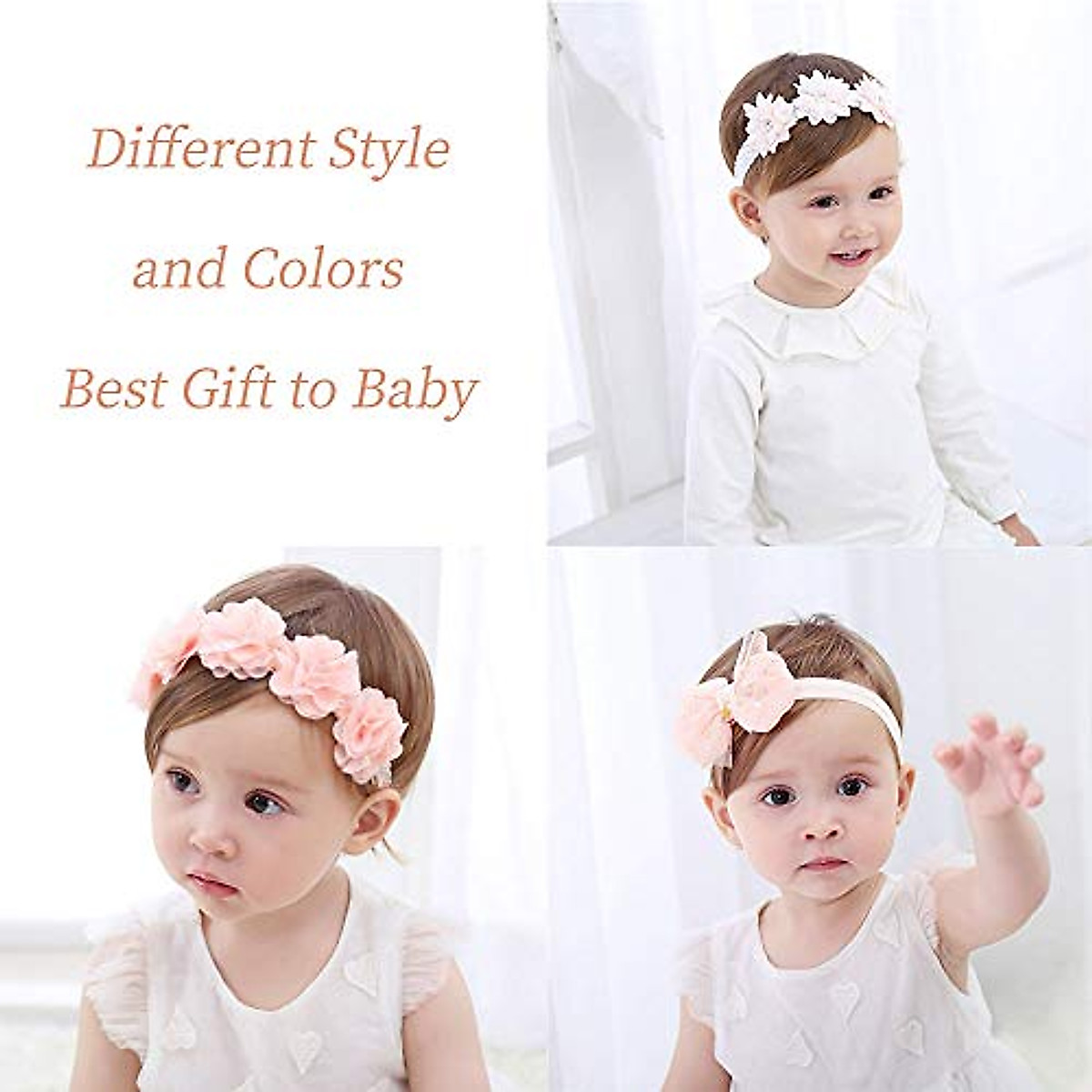 MEISO 10 Pcs Baby Girls Headbands Super Stretchy Headband and Bows for Newborn Lace Petals Flower Hair Accessories Baby Girl Gift