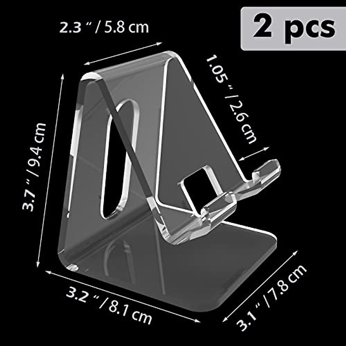 Kamehame 2 Pack Phone Holder for Desk, Clear Acrylic Cell Phone Stand, Compatible with Phone 13 Pro Max 11 12 XR 7 8 Plus SE, Android Smartphone, Pad, Desk Accessories for Home Office