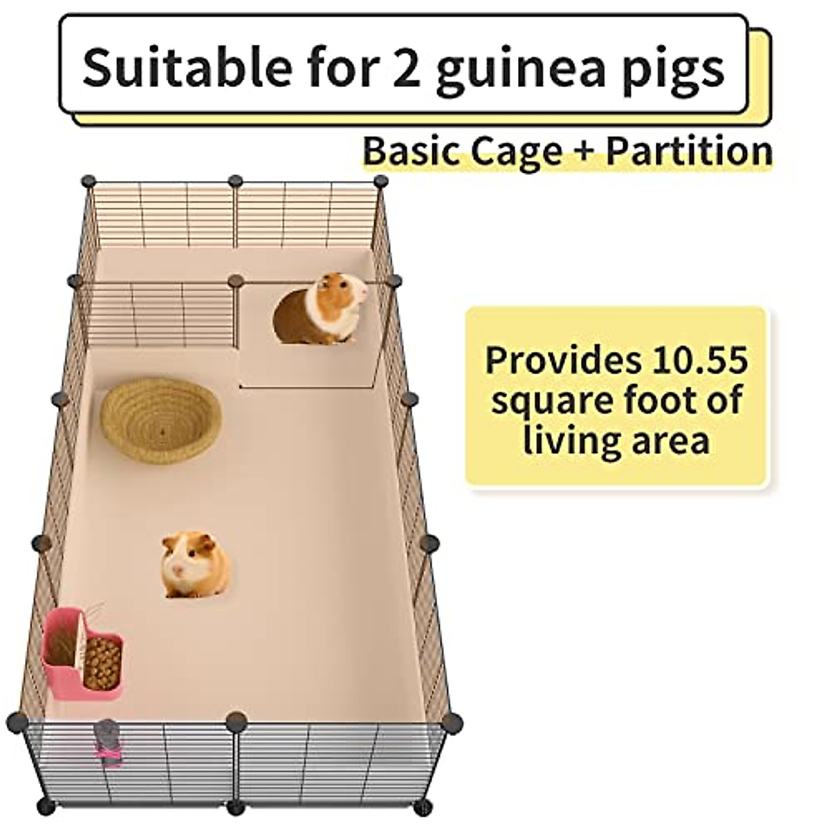 Oneluck Large Guinea Pig Cages 10.54 Square feet Habitats for 2 Pets,Indoor DIY Accessories,with Waterproof Plastic Bottom,Playpen for Small Pet Bunny, Turtle, Hamster,Hedgehog