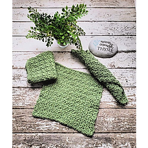 Handmade Dish Cloths Sage Green Cotton Dishcloths Set of 3 Crochet Washcloths