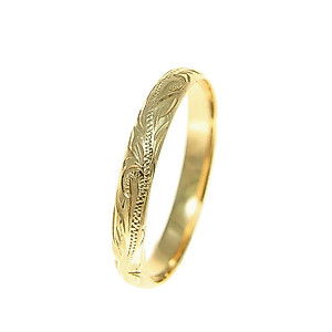 Arthur's Jewelry 14K solid yellow gold hand engraved Hawaiian scroll band ring 3mm size 11.5